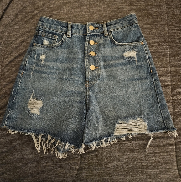 Zara | Shorts | Zara Blue Denim Shorts With Frayed Hem | Poshmark